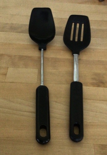 Set Of 2 Vintage 1 Solid & 1 Slotted Unbranded Black Nylon Spoons Ekco Style | eBay