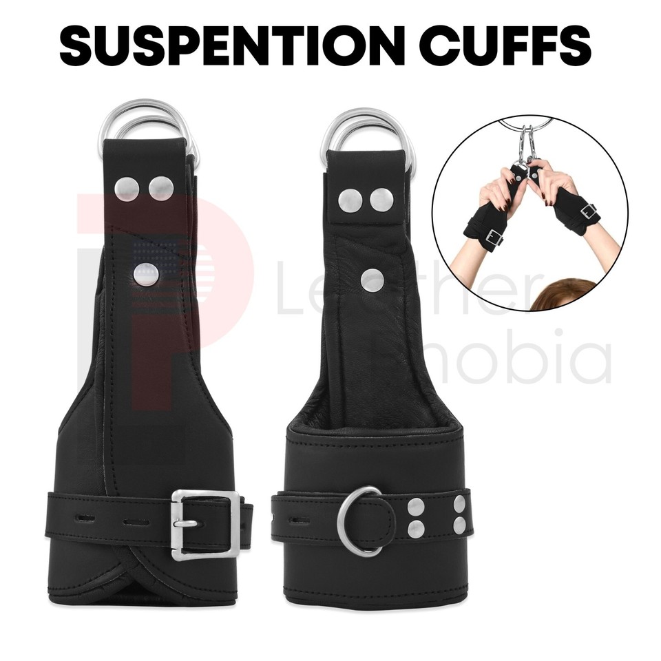 BDSM Leather Black Fist Mitts Cuffs, Restraints Bondage Cuffs Lockable ...