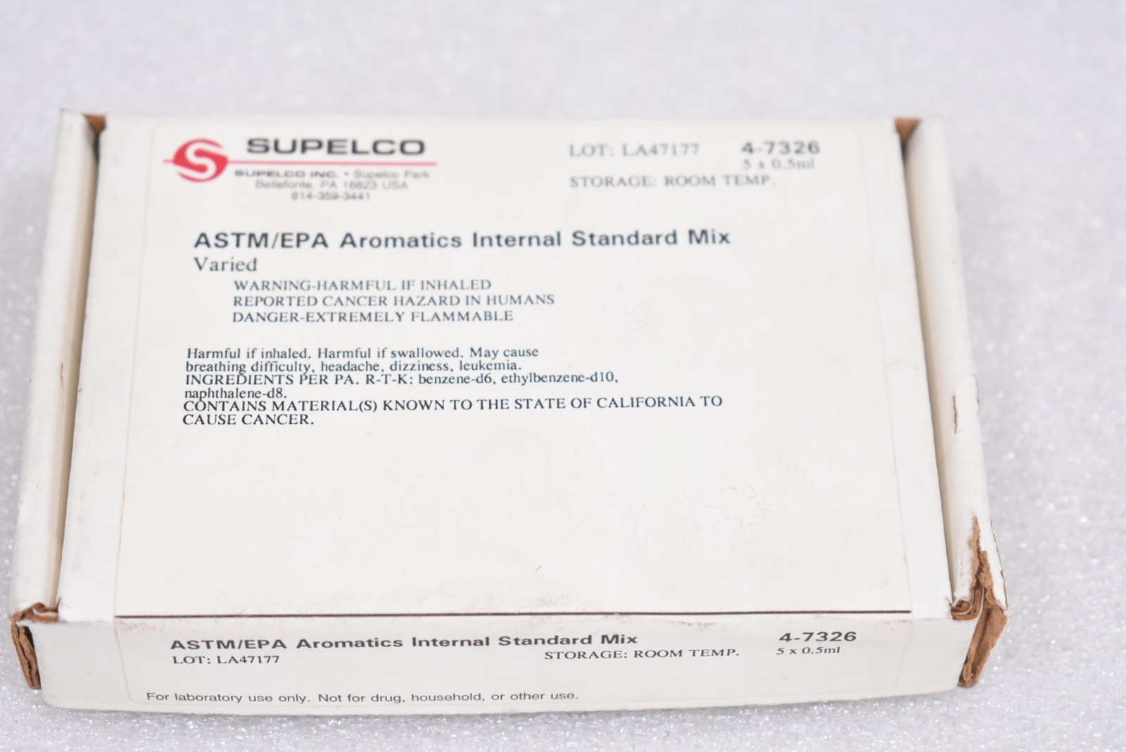 SUPELCO 4-7326 ASTM/EPA AROMATICS INTERNAL STANDARD MIX, 0.5ml,(LOT OF ...