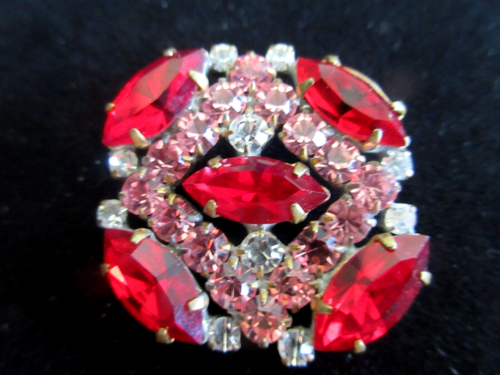 Gorgeous Czech Vintage Glass Rhinestone Button Ruby Red & Pink& Crystal ...