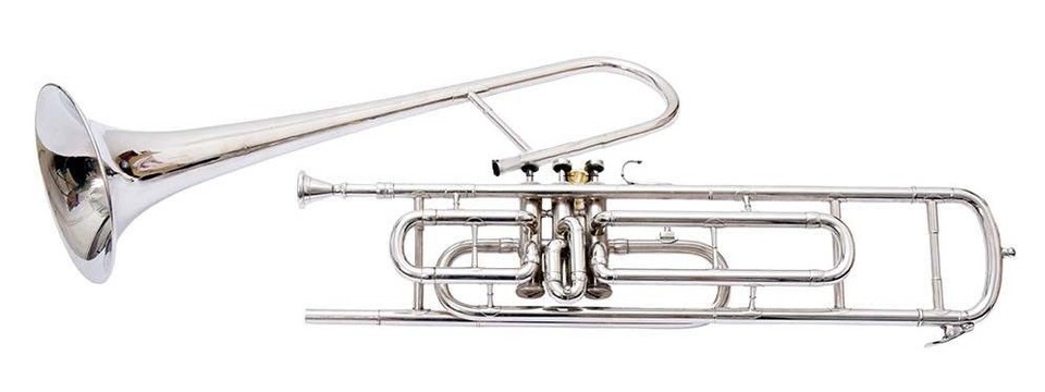 TRUMBONE SILVER FINISH! Bb FLAT VALVE TRUMBONE FREE HARD CASE ...