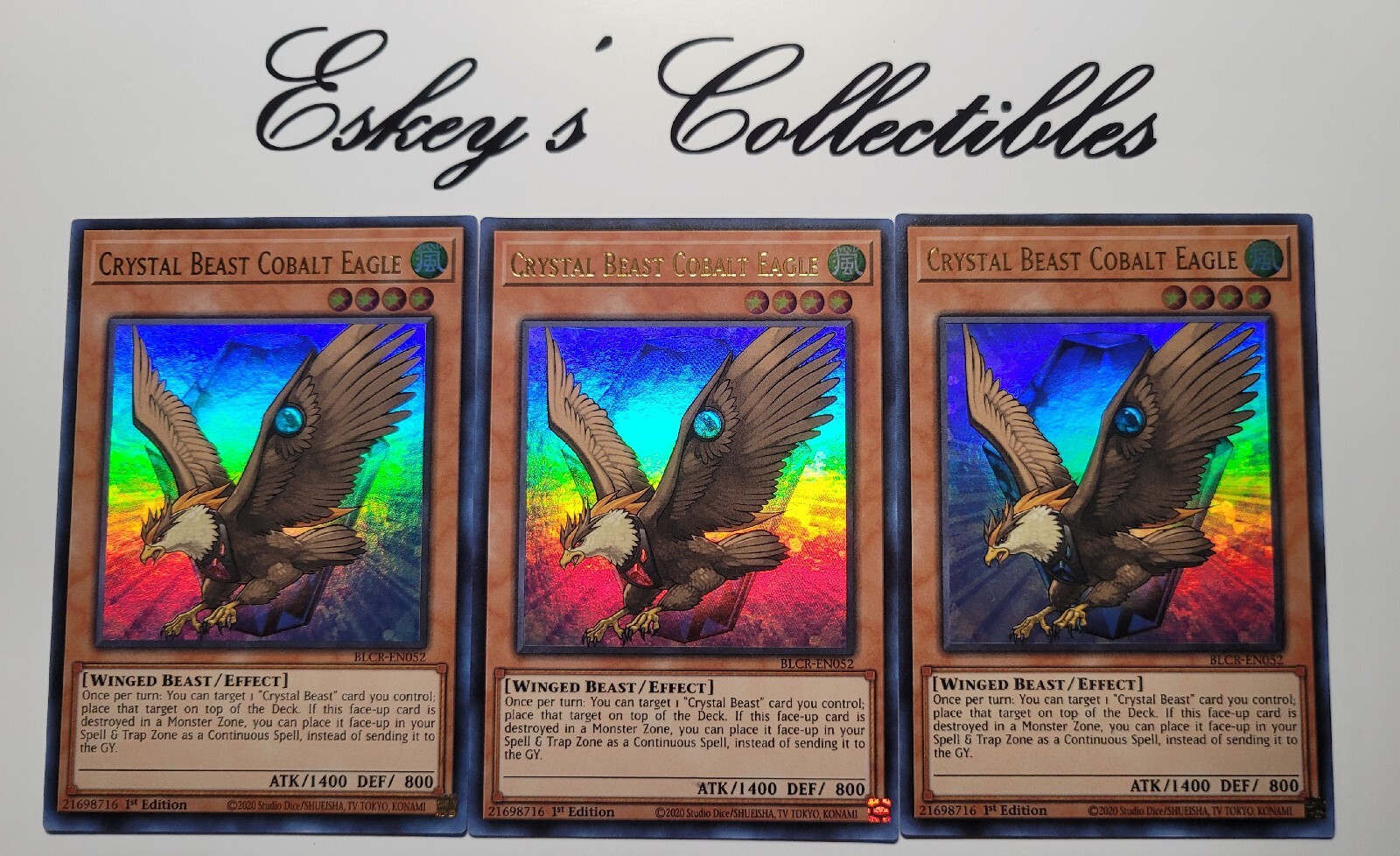 Yugioh! 3x Advanced Crystal Beast Cobalt Eagle - BLCR-EN015 - Secret ...