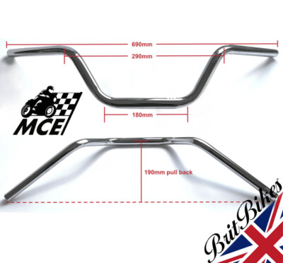 HANDLEBARS 22MM UNIVERSAL WESTERN STYLE CHROME CUSTOM MOTORBIKE CLASSIC ...