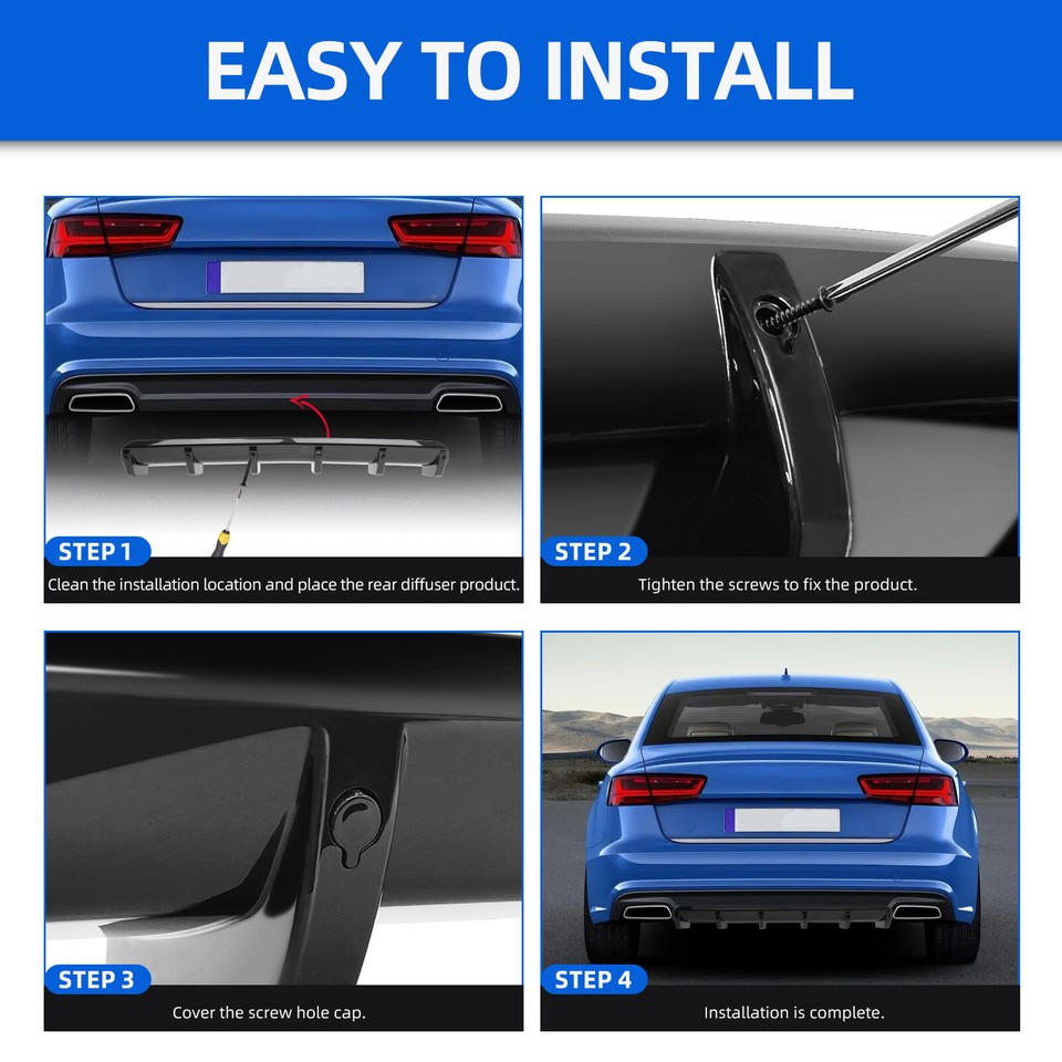 For VW Transporter T6 Rear Bumper Diffuser Splitter Lip Spoiler Gloss ...