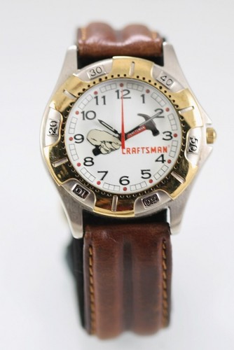 Craftsman Relic Men Watch Gold Silver Stainless Brown Leather WR White ...