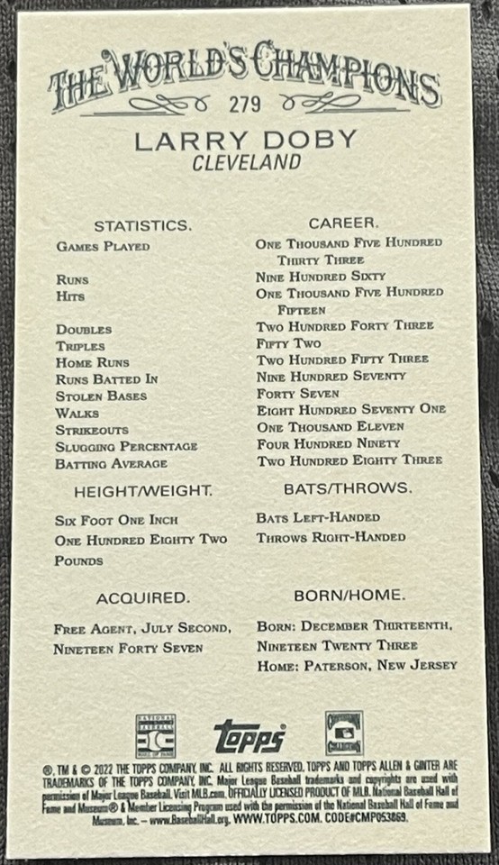 Larry Doby 2022 Topps Allen And Ginter X Mini #279 Cleveland Indians | eBay
