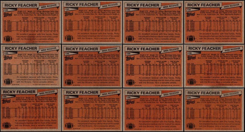 1981 Ricky Feacher (12) Card Lot - RARE TREASURE | eBay