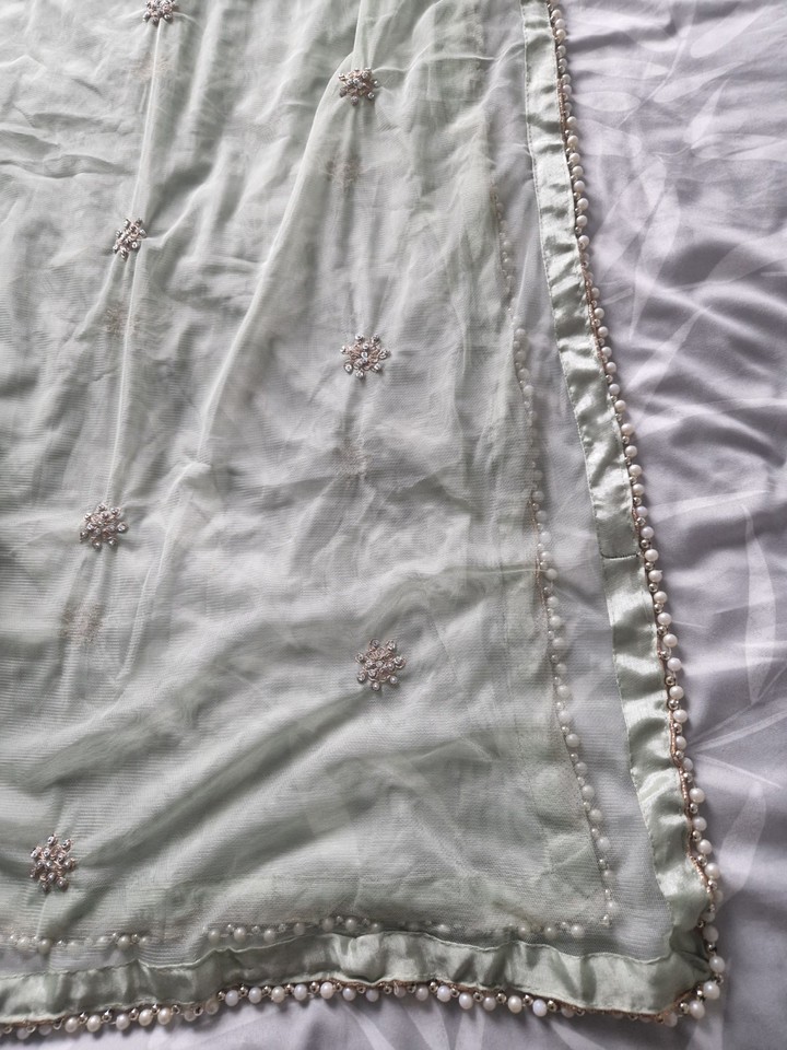 Stunning Mint Green & Gold Indian Long Dress With Scarf & Churidaar ...