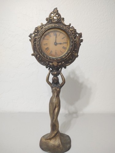 Antique Art Nouveau Figural Maiden Woman Holding Gilbert Mantel Clock ...