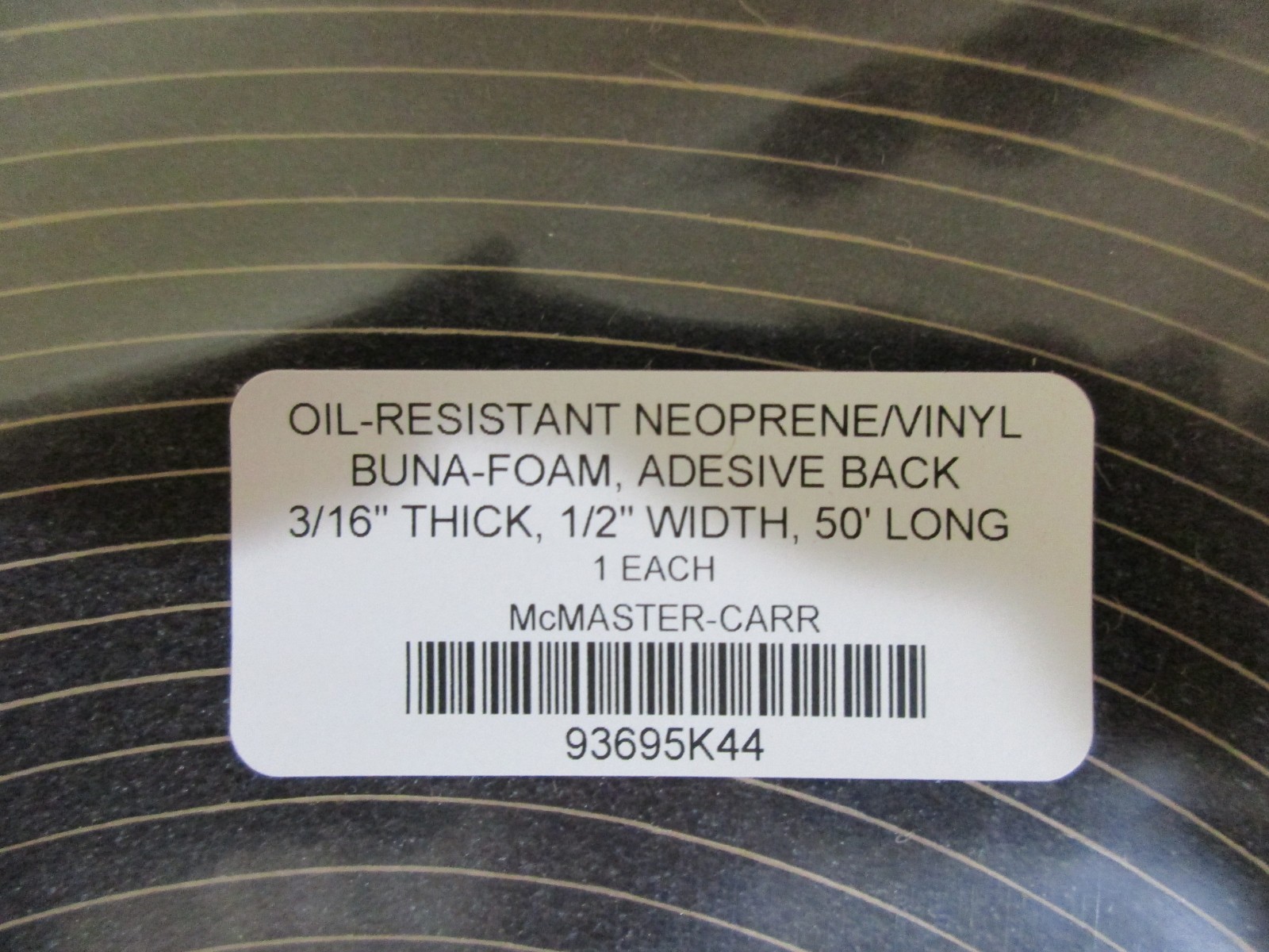 5 Rolls McMaster-Carr Foam Rubber Strip Self-Adhesive 93695K44 3/16" x1 ...