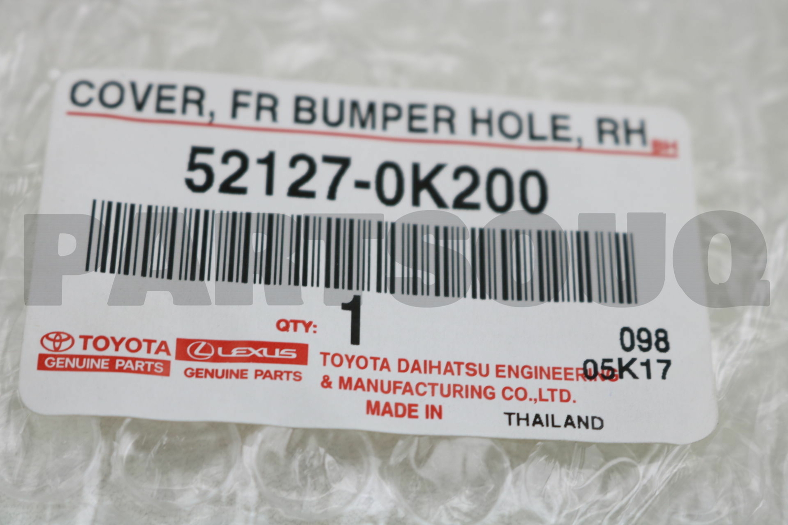 521270K200 Genuine Toyota COVER FR BUMPER HOL 52127-0K200 | eBay