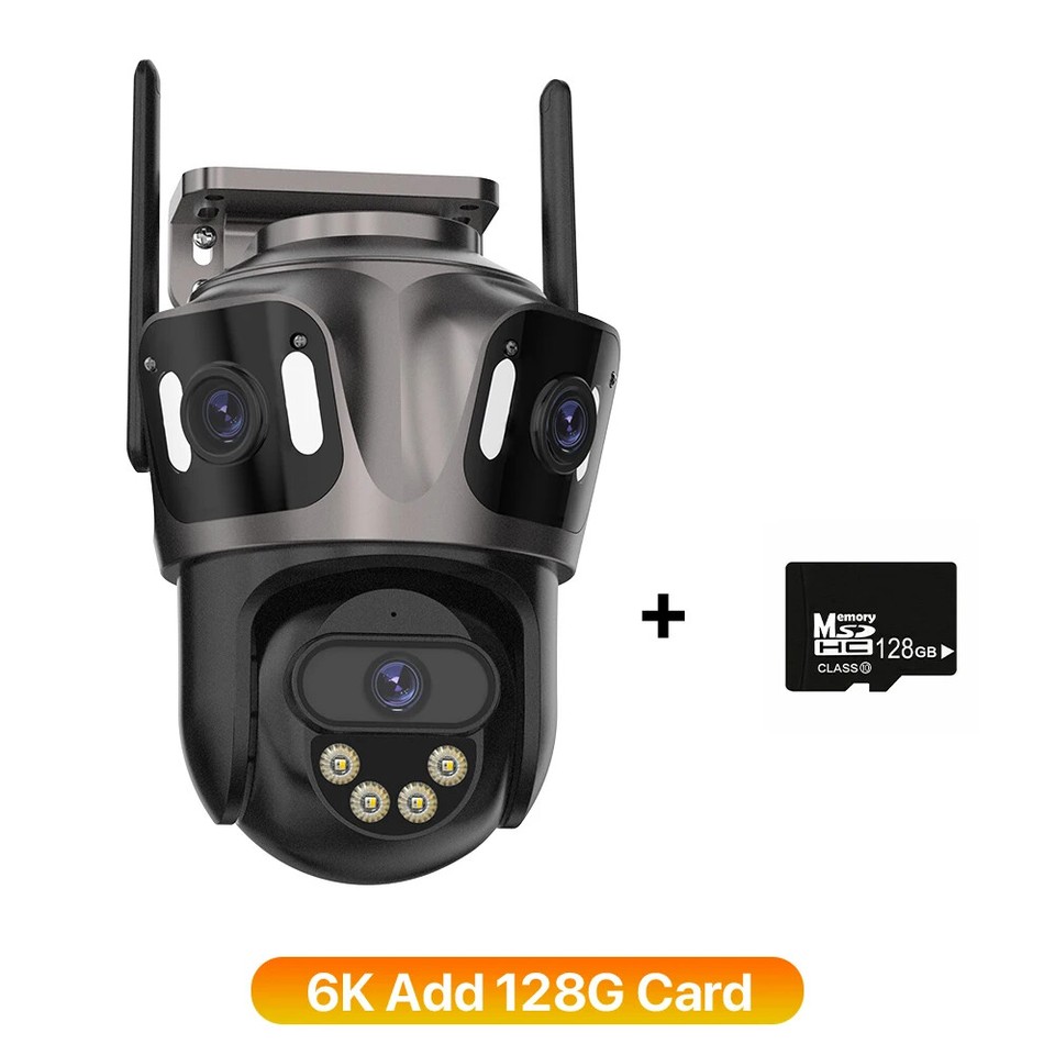 6K HD Three Screen WIFI IP Camera Outdoor 4K Dual Lens PTZ Security ...
