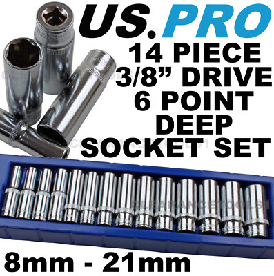 US PRO 14 Piece 3/8" Dr 6 Point Deep Metric Socket Set 8mm - 21mm 1389 ...