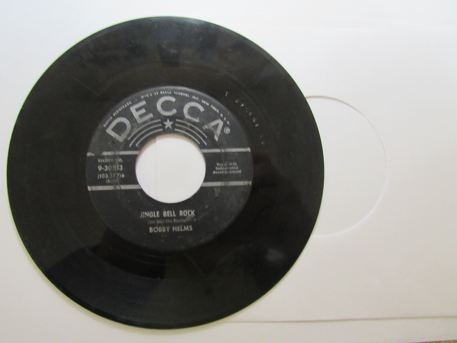 Old 45 RPM Record - Decca 9-30513 - Bobby Helms - Jingle Bell Rock ...