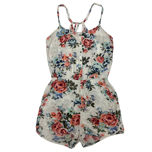 Garage Womens Sleeveless White Button Up Romper Floral Adjustable ...