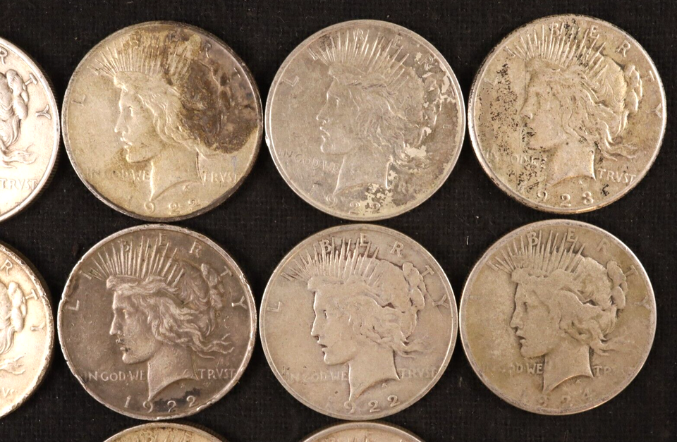 Lot of 10 - Peace Silver Dollars (1922-1924) - 1/2 Roll - Circulated ...