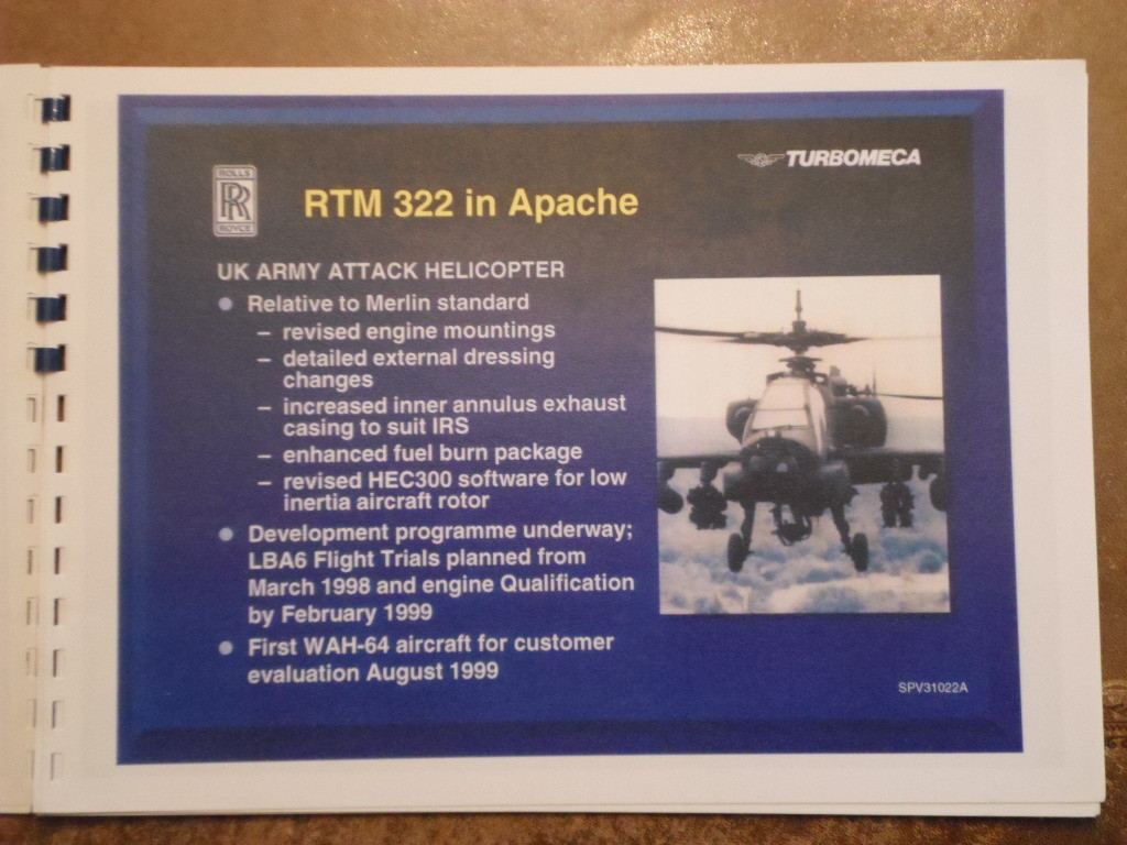 ROLLS ROYCE TURBOMECA RTM 322 Engine For AH-64D Apache Helicopter 1997 ...
