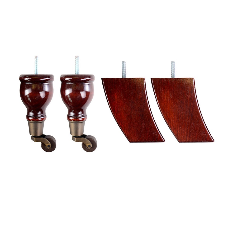 4 Wooden Legs with castors for sofa chair footstool replacement castor ...
