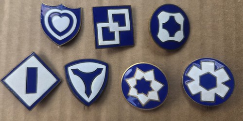 Lot of 7 WW II DI DUI Unit Crest Insignia pins US ARMY SERVICE COMMAND ...