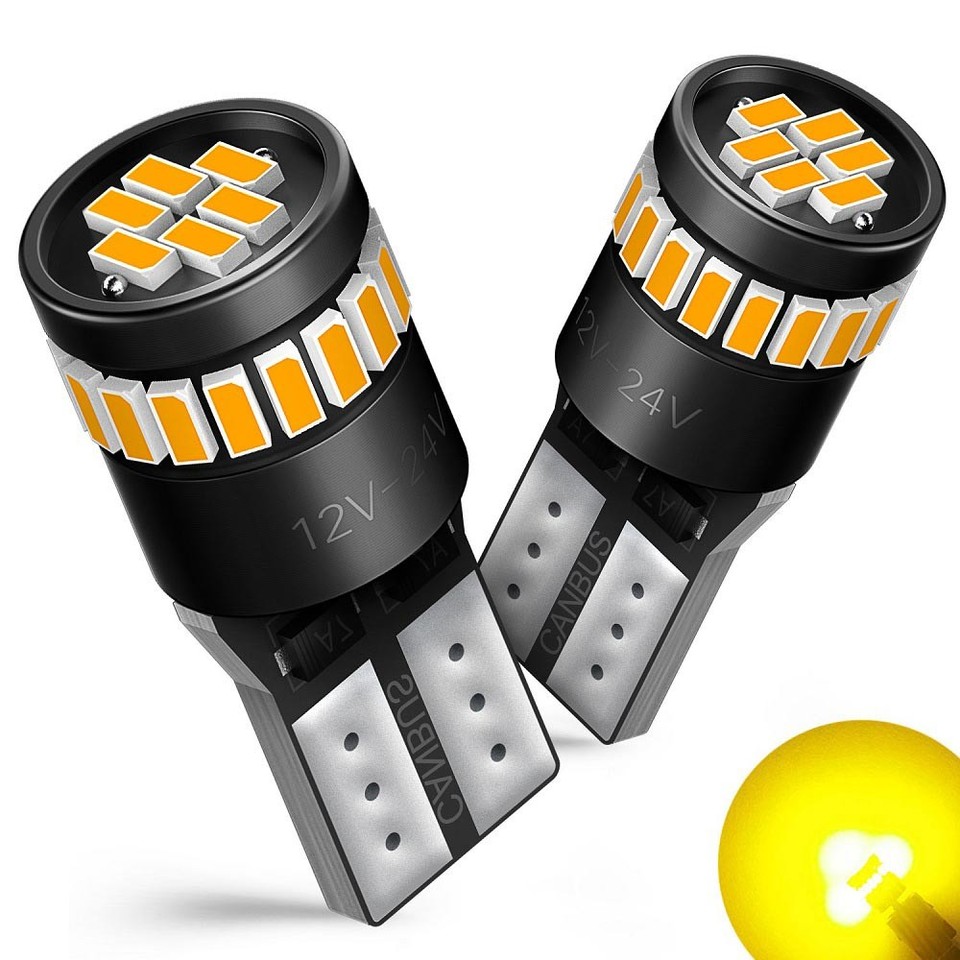 2x T10 3020 SMD LED Amber Car Side Light Bulb 12V Parking Signal Lights ...