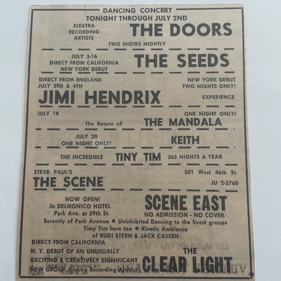 1967 Jimi Hendrix NY Debut, The Doors, The Seeds, the SCENE NY, Concert ...
