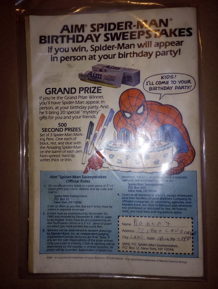 1980 Amazing Spider-Man Aim Toothpaste Exclusive Collector's Edition ...