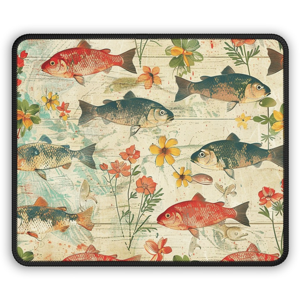 Vintage Inspired Fishing Floral Mouse Pad, Fish Lover Gift, Desk ...