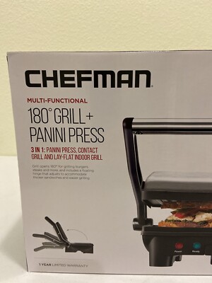 NEW Chefman 180 Degree Grill Panini Press 3 In 1 Non Stick Coated ...