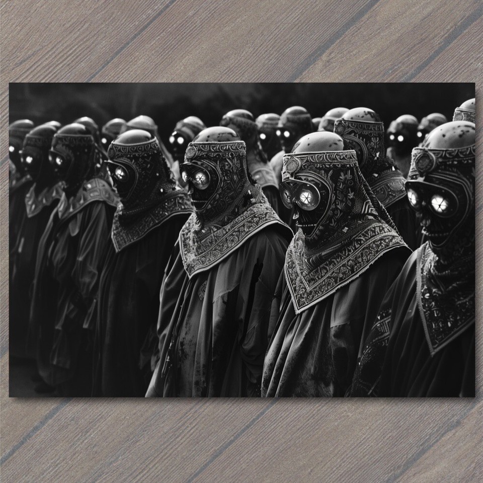 13x19" Group Alien Religion Weird Creepy Mask Cult Unusual Glowing Eyes ...