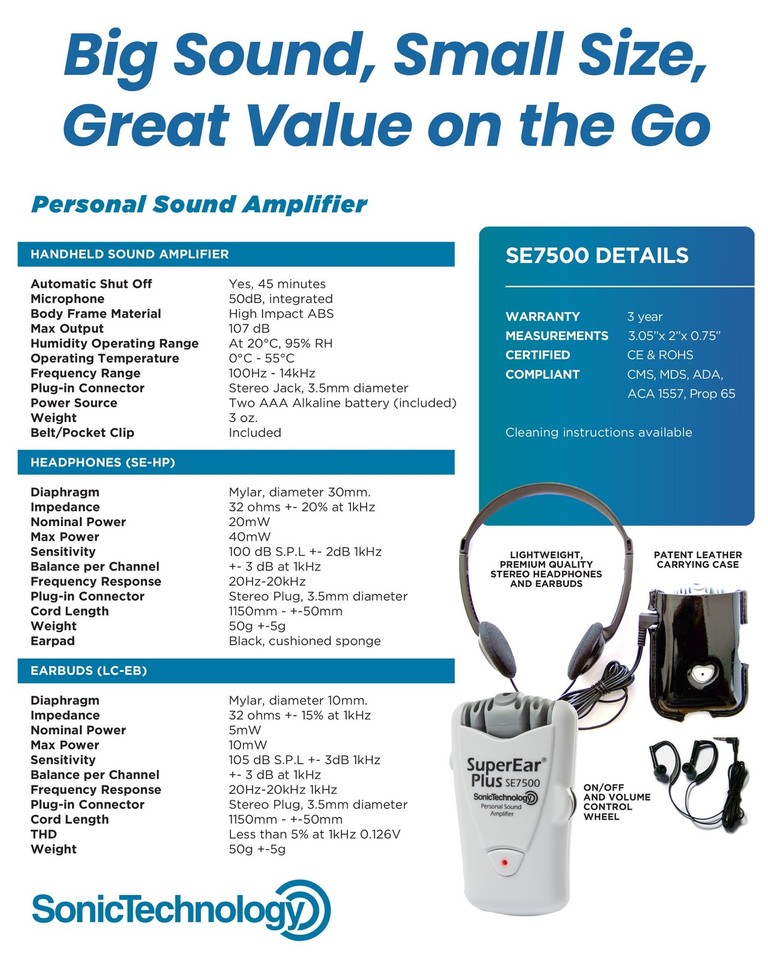 Personal Sound Amplifier, Pocket Sound Amplifier, Headphones & Discreet ...