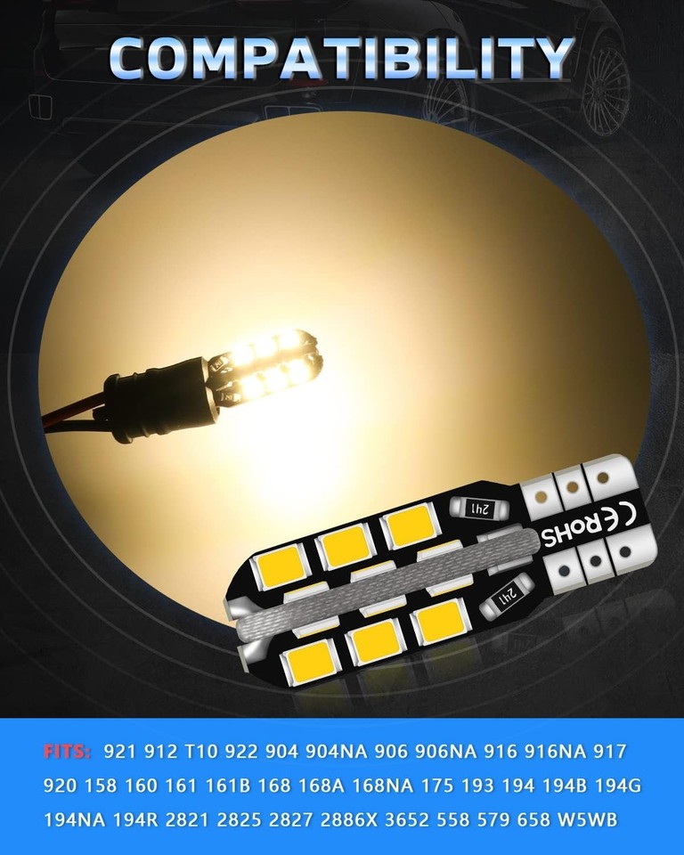 Super Bright 10Pack Warm White 2835 24SMD LED Replacement 12VDC 194 168 ...