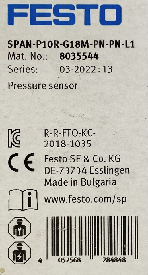 FESTO SPAN-P10R-G18M-PN-PN-L1 8035544 Pressure Sensor | eBay