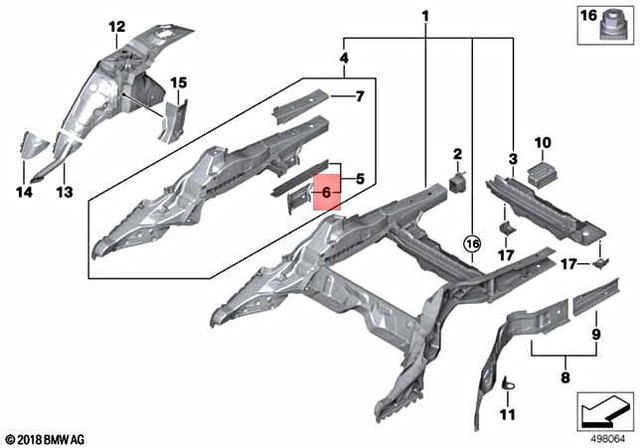 BMW OEM 17-18 540i xDrive Floor-rear Body-side Reinforcement Left ...