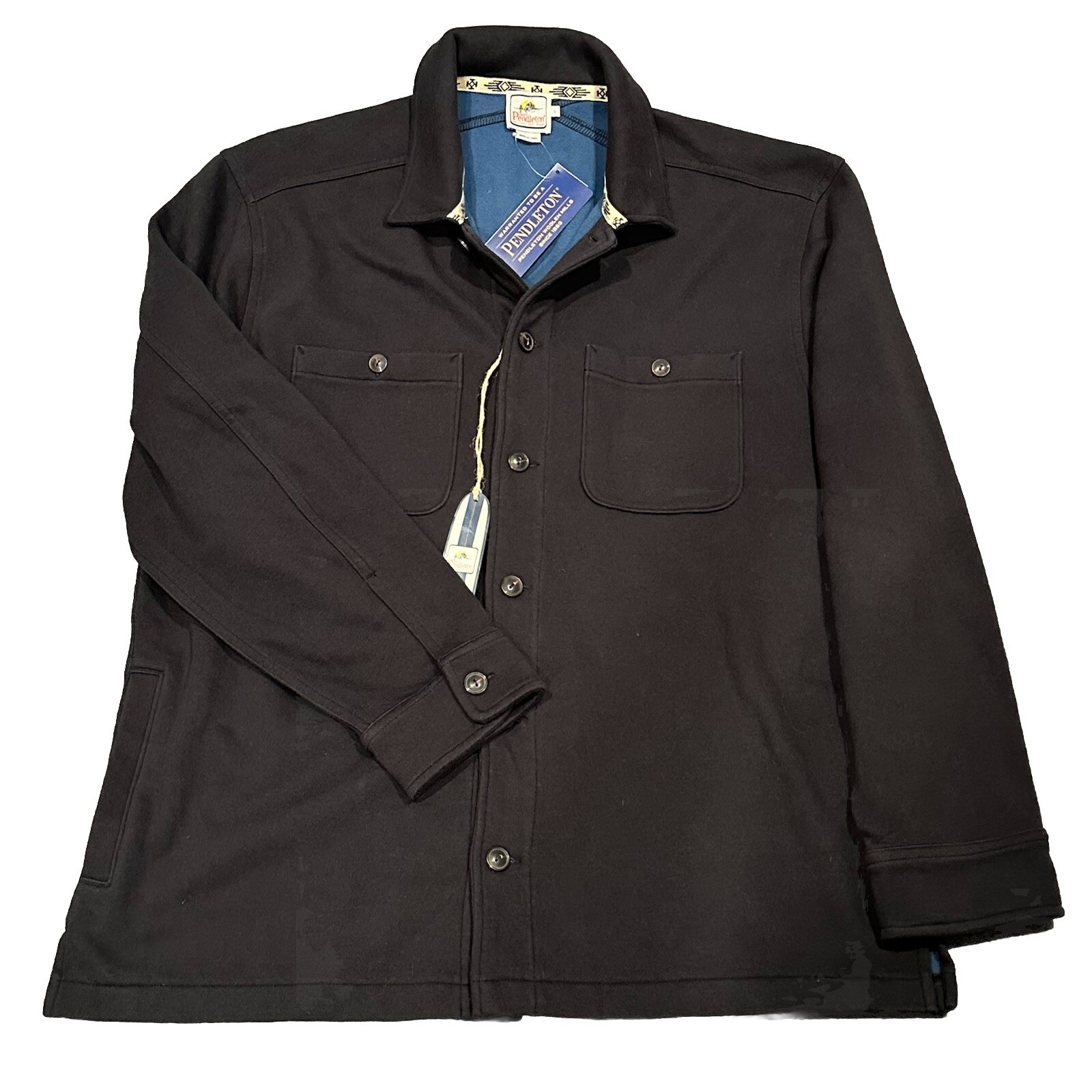 Pendleton Men’s Doublesoft Shirt Jacket Pockets Charcoal Black/Blue L ...