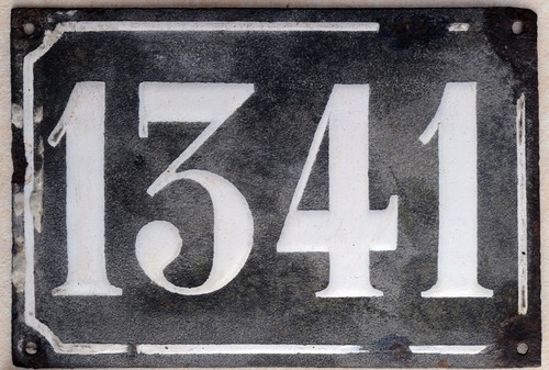 Big old black French house number 1341 door gate plate plaque enamel ...