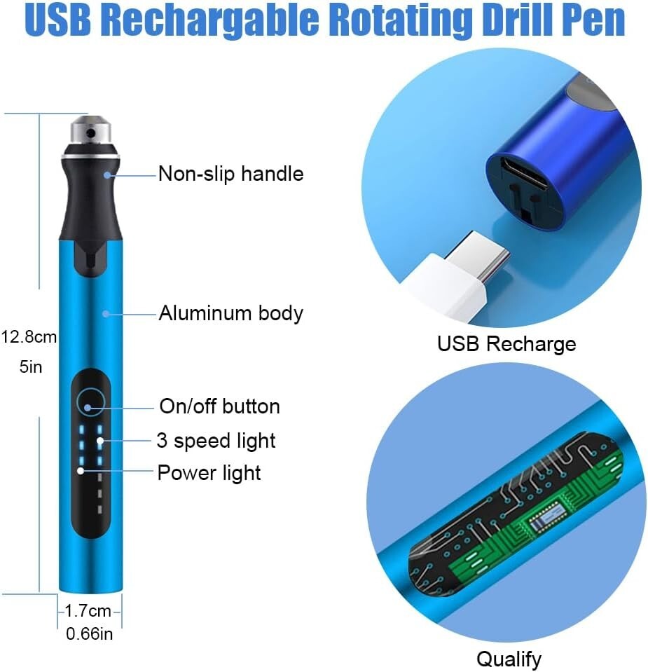 Taladro mini inalámbrico de 3 velocidades con 8 brocas pequeñas ...