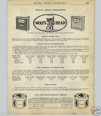 1924 PAPER AD Wolf's Head Motor Oil Wolverine Company Rectangle Can ...