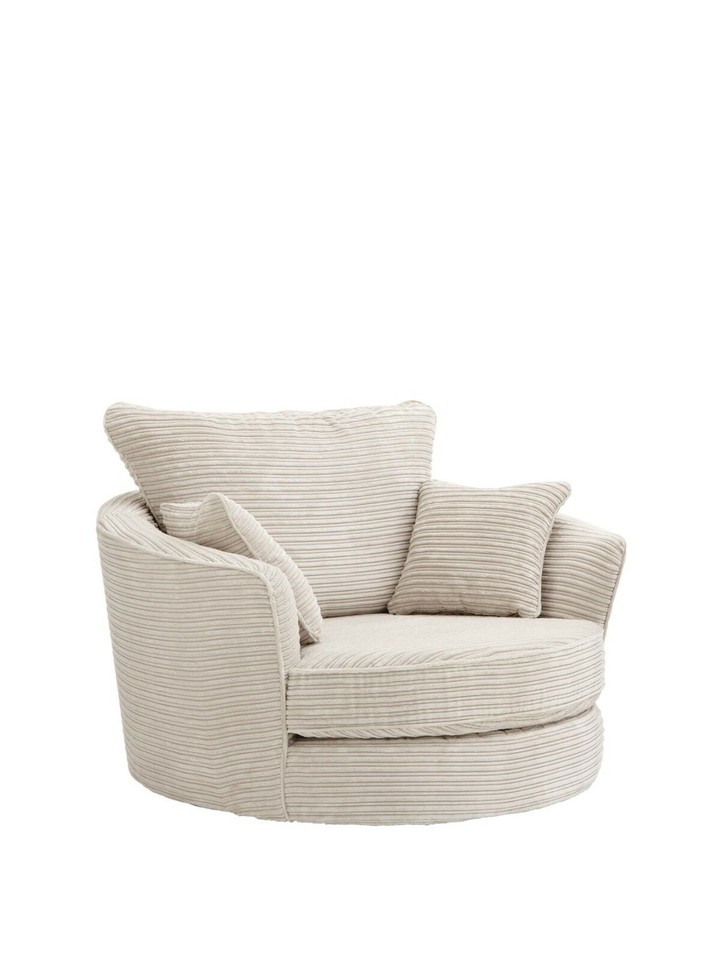 Large Swivel Round Cuddle Chair Jumbo Cord Fabric Cream Grey Brown Fast ...