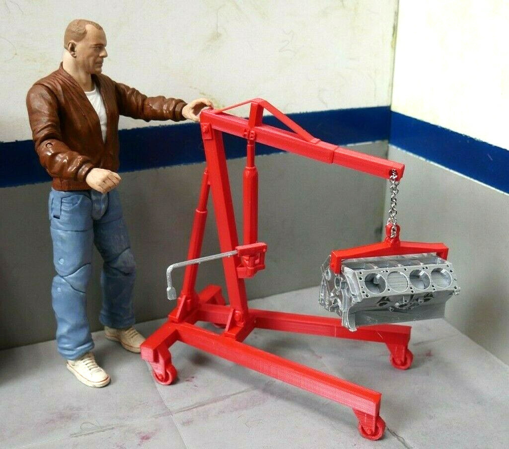 Engine Hoist and Block Model Prop Kit 1/10 Scale Shop Garage Dollhouse ...