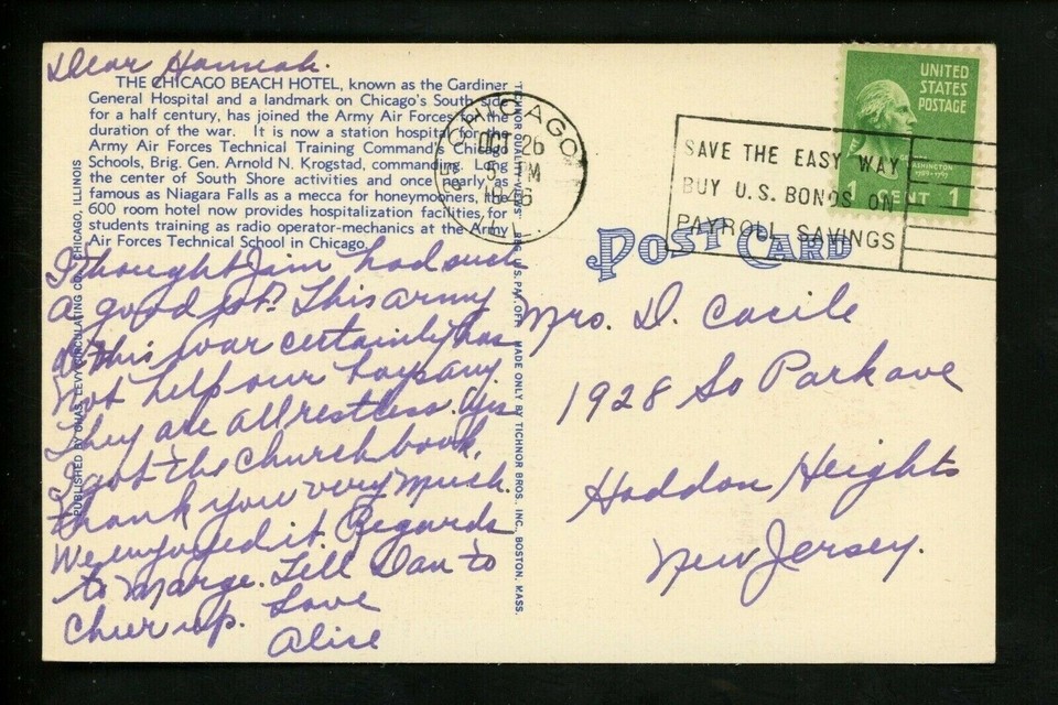 Military Base postcard Chicago Beach Hotel Army Air Forces Illinois IL ...