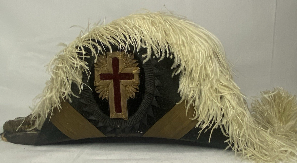 Knights Templar Bicorne Hat Chapeau Ostrich Feathers Military Masonic ...