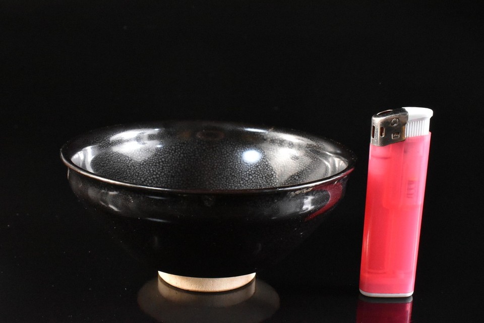 T279: Japanese Kiyomizu-ware Black glaze TEA BOWL Tenmoku chawan w ...