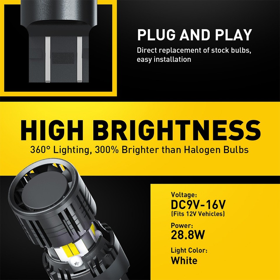 2X AUXITO 7443 7444 LED White Turn Signal Backup Reverse Lights 3000LM ...