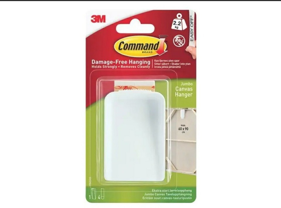 Command Jumbo Canvas Hanger (1 Hook 4 Large Strips) White | eBay