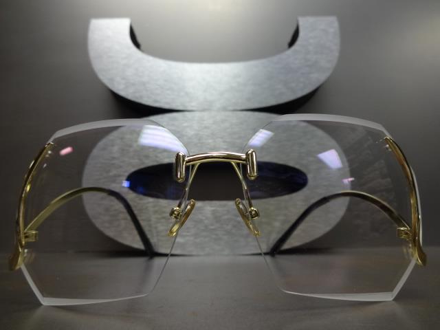 CLASSIC VINTAGE RETRO Style Clear Lens GLASSES Upside Down Rimless Gold ...
