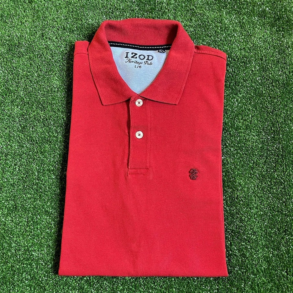 Izod Men's Heritage Short Sleeve Logo Classic Pique Y2K Red Polo Shirt ...