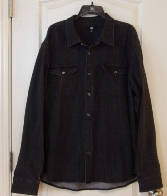 FRYE Long Sleeve Button Front Western Denim Shirt BLACK Men's Sz XL NWT ...