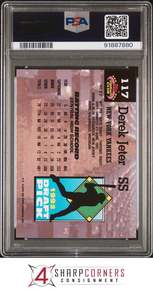 1993 STADIUM CLUB MURPHY #117 DEREK JETER RC YANKEES HOF PSA 9 B4103314 ...