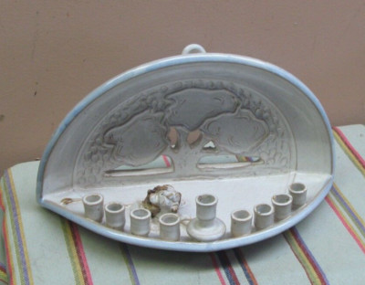 Midrash Pottery Israel Menorah Handmade Irene Helitzer Judaica 11"x6 ...