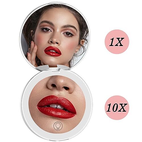 Compact Mirror with LED Light1x/10x Magnifying Rechargeable ...
